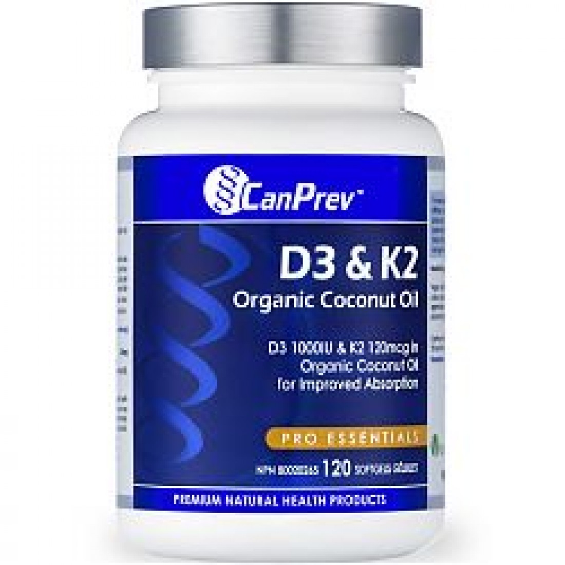 CanPrev D3 + K2 in Organic Coconut Oil 120 Soft Gels